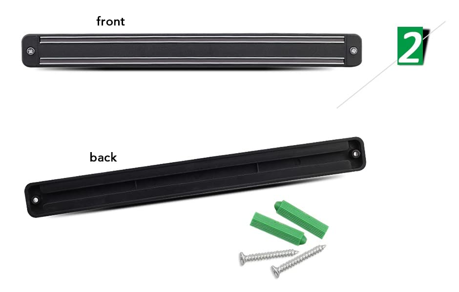 Wall Mount Magnetic Knife Holder - 13 Inch Black ABS Plastic Block Storage Rack with Chef Strip, Utensil Kitchen Organizer for Metal Knives