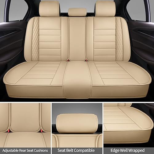 SPEED TREND Car Seat Covers – Premium PU Leather for Ultimate Comfort & Protection, Easy Installation and Universal Fit for Most Cars SUVs Trucks (ST-001 Full Set, TAN)