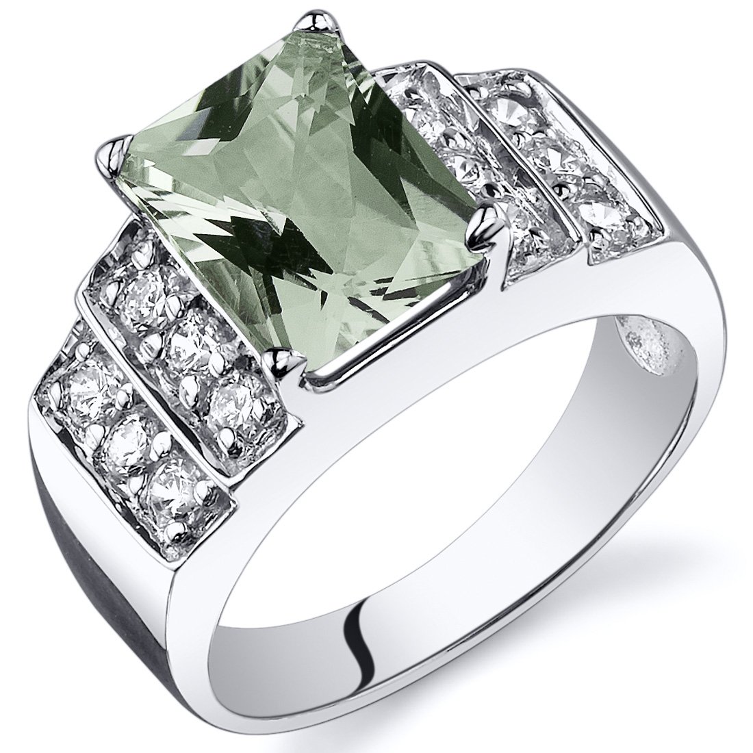 PEORA Green Amethyst Step Ring Sterling Silver 2.00 Carats Size 5