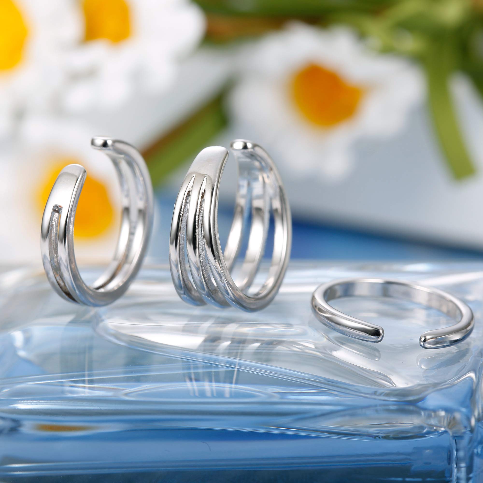 Sllaiss 925 Sterling Silver Minimalist Toe Rings Set Simple Open Thin Band Ring Adjustable for Women