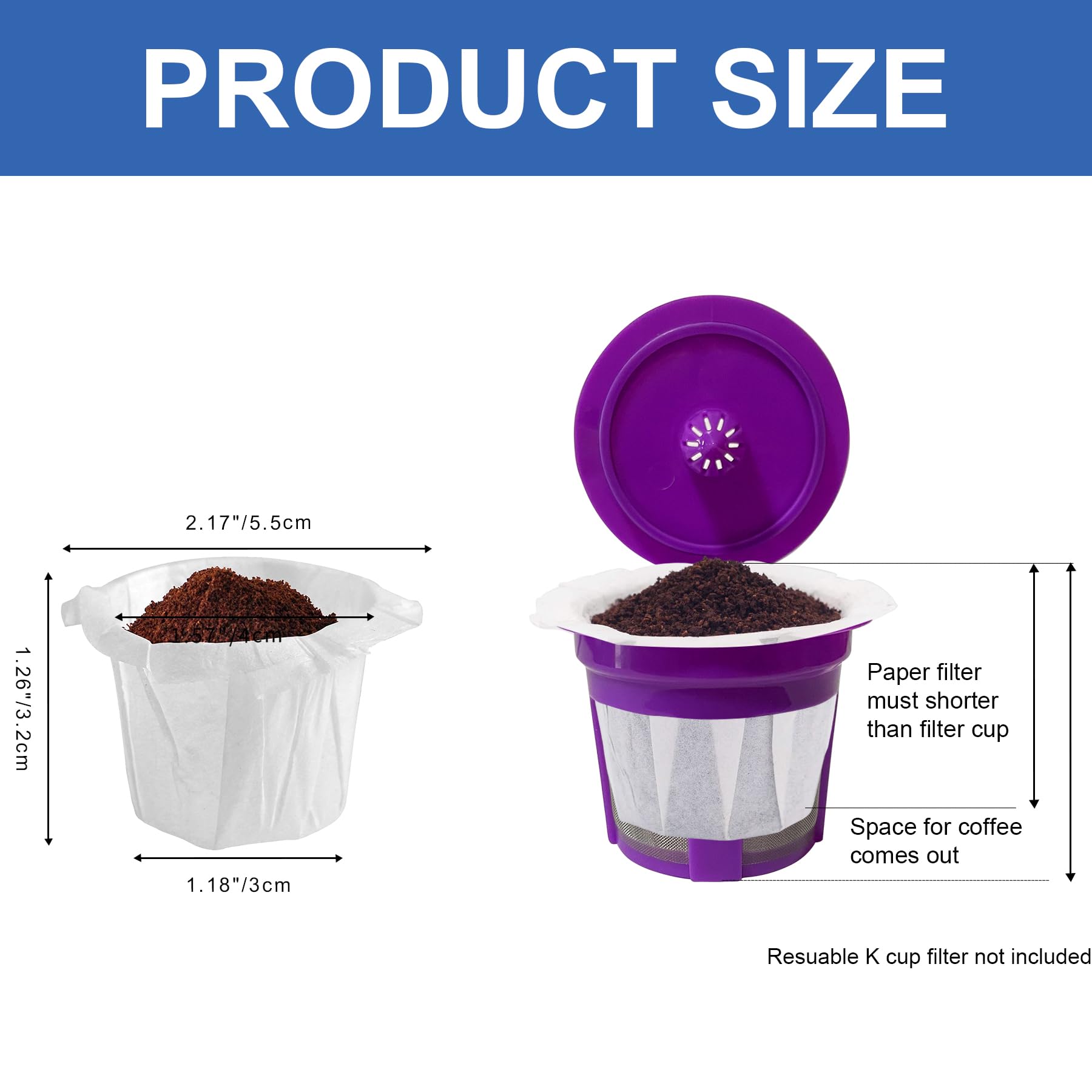 Velocvil Disposable Paper K Cup Filters, 100 Counts Coffee Filters Compatible with All Keurig Brewers Single Serve Reusable Pods