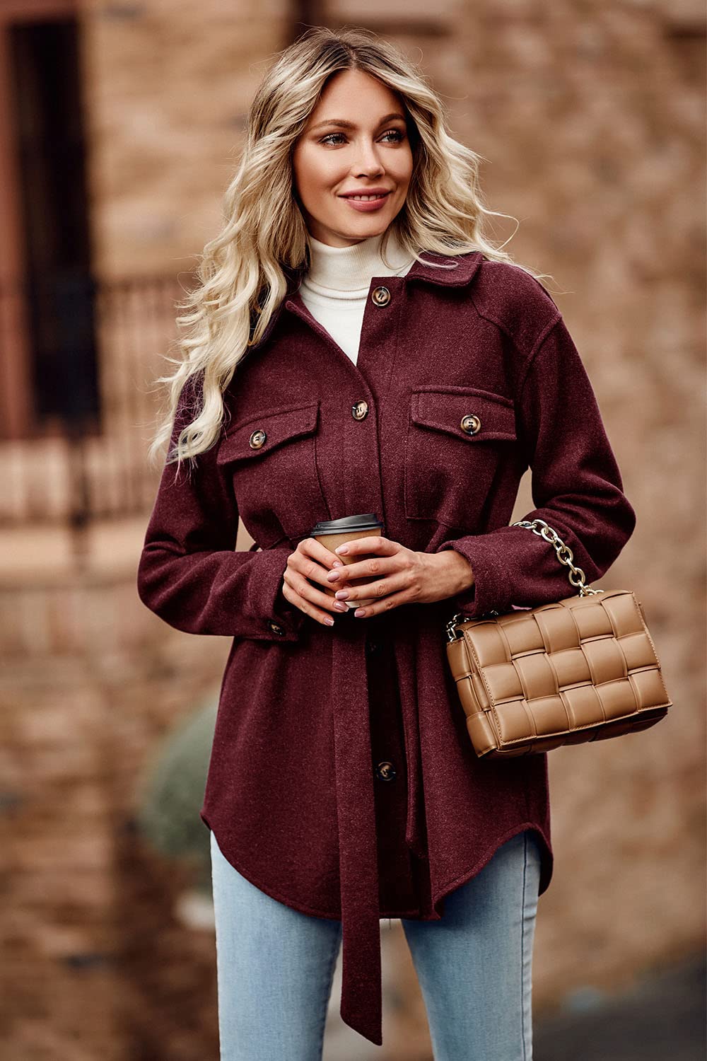PRETTYGARDEN Women's Fall Fashion Winter Trench Coats Lapel Button Down Peacoat Belted Outerwear Casual Jackets (Wine Red,X-Large)