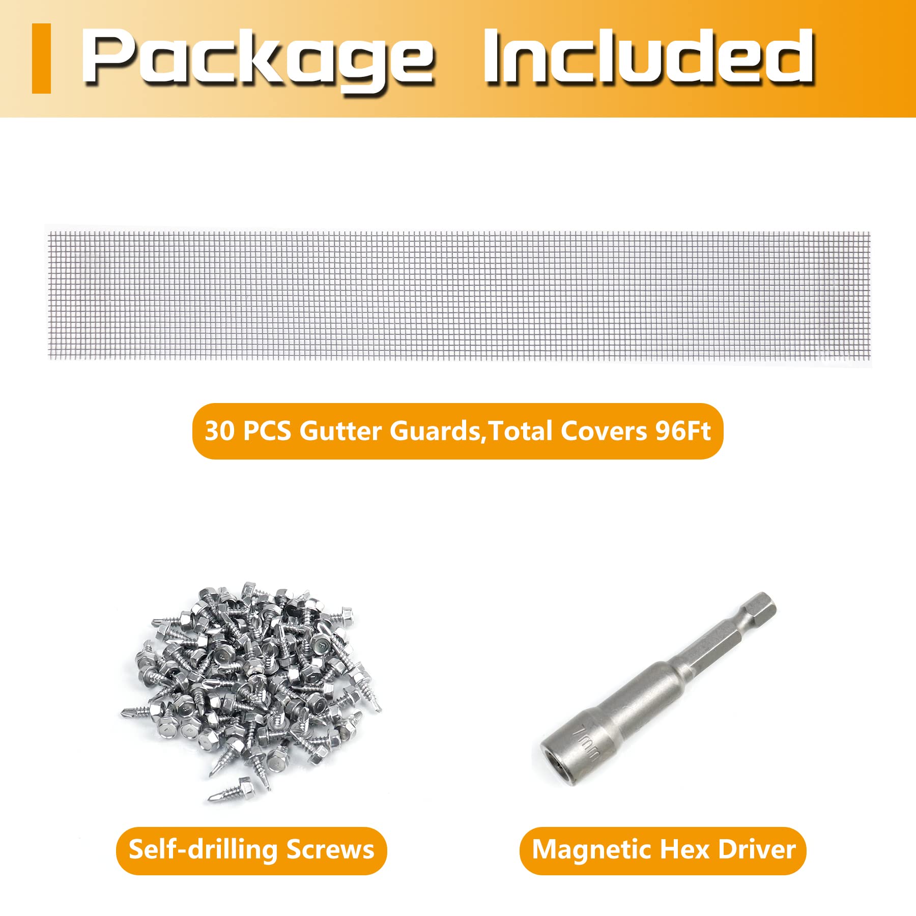 Powrocket Gutter Guards,4" 5" Leaf Protection,96 Feet Stainless Steel Mesh Gutter Covers,Prevents Roof Clogged Downspouts,Easy to DIY,Black