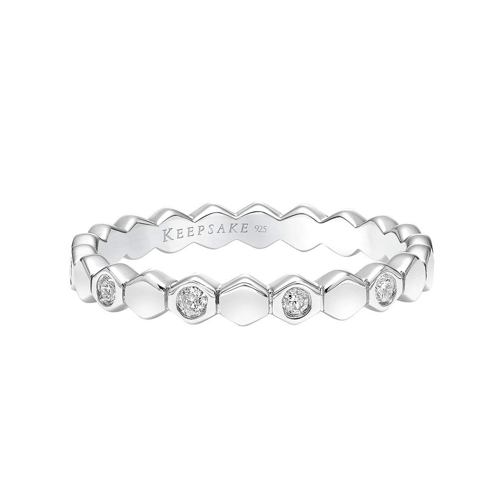 Stackable Ring for Women with Diamond Accent Hexagon Wedding Band in 925 Sterling Silver 1/10ct (I-J Color, I3 Clarity), Size 6, by Keepsake