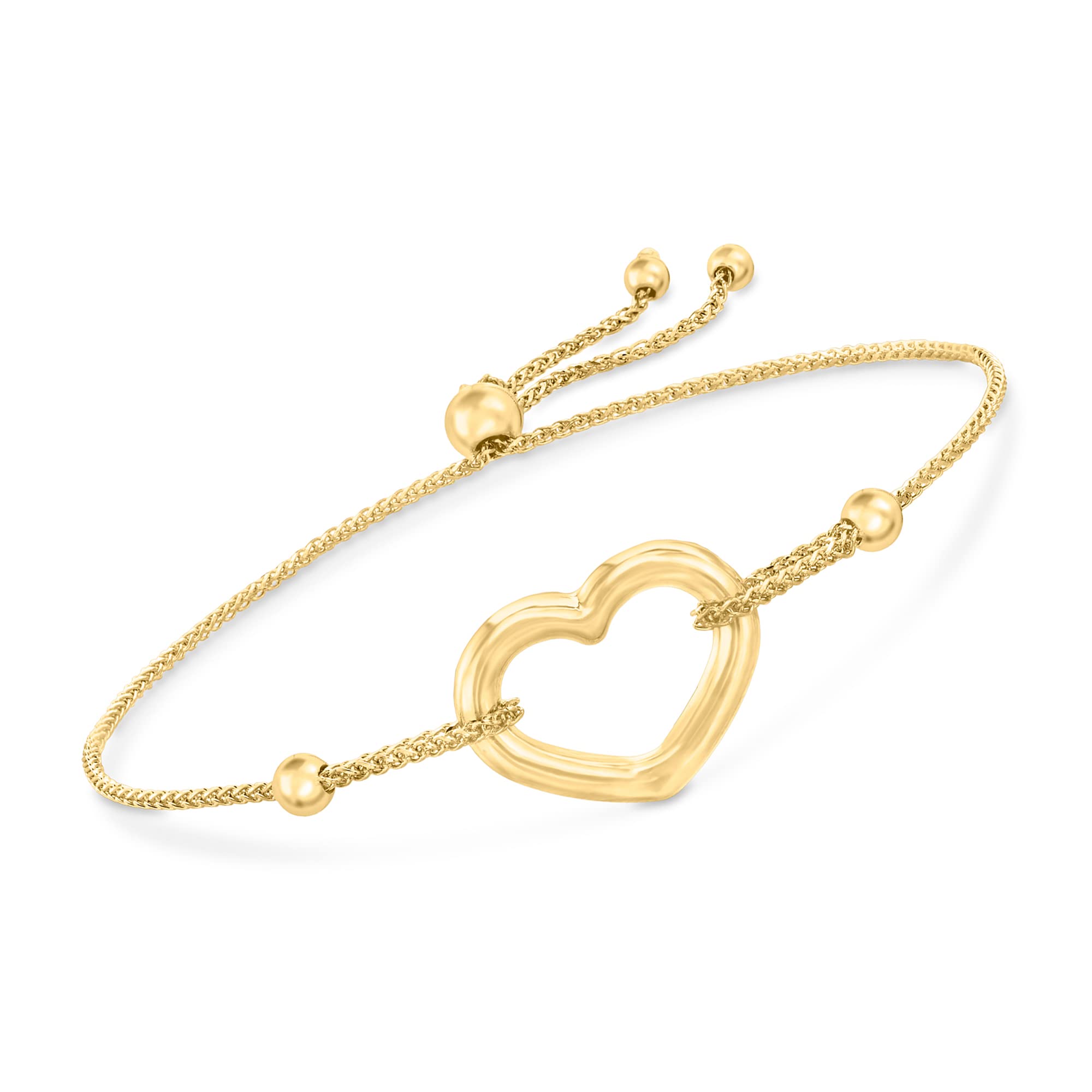 Ross-Simons 14kt Yellow Gold Open-Space Heart Bolo Bracelet