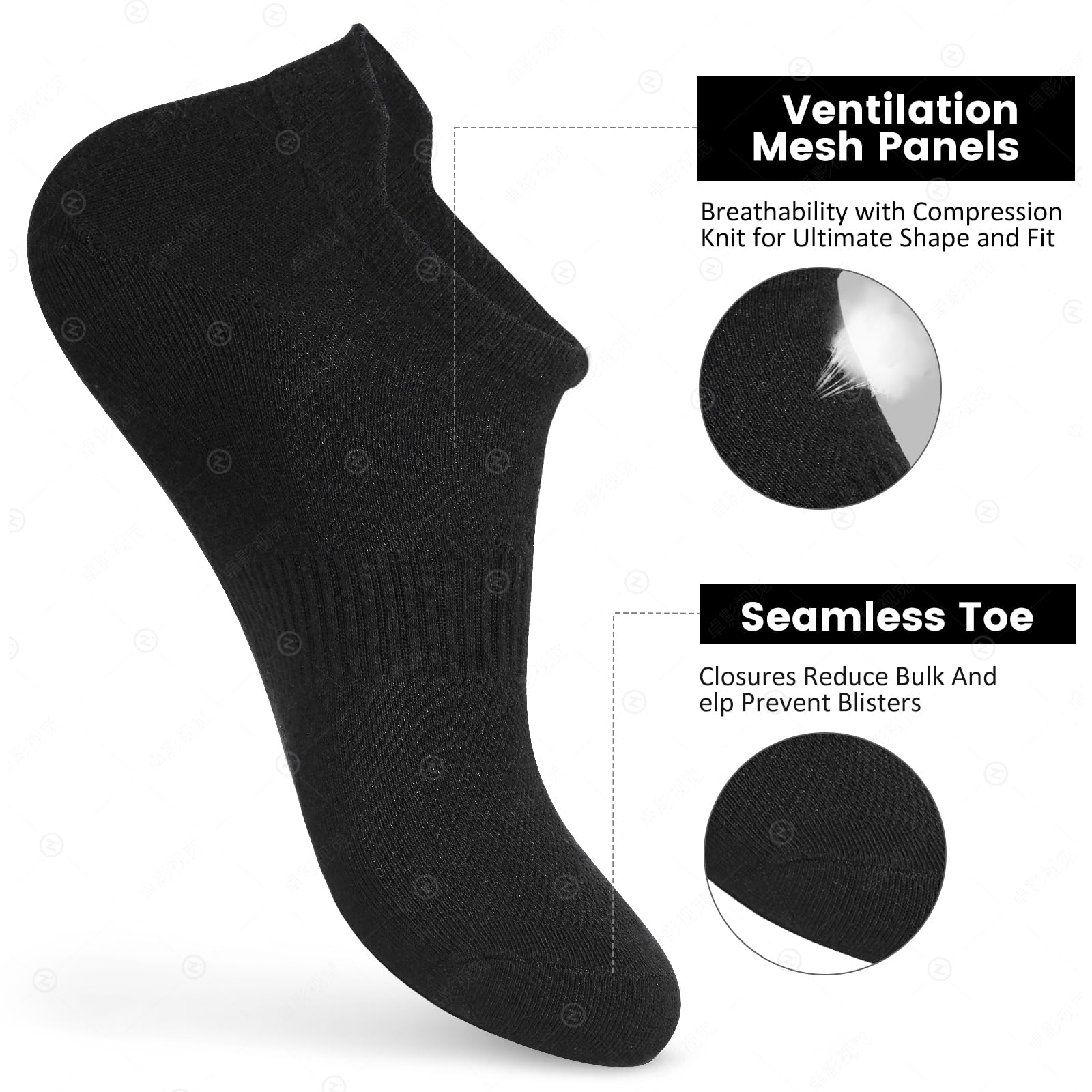 Women's Ankle Cotton Socks - Low Cut Athletic Running Soft Thin No Show White Socks With Tab 6 Pairs