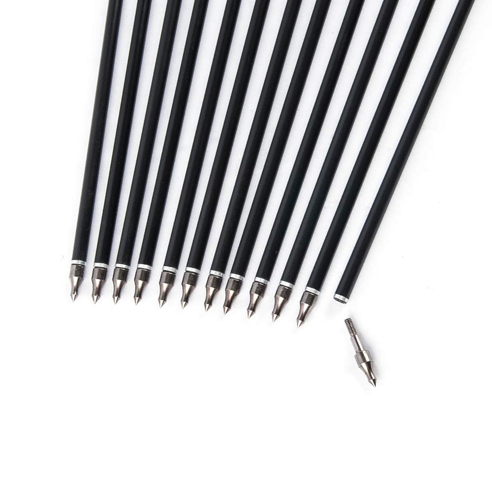 TOPOINT ARCHERY 30inch 8mm Fiberglass Hunting Practice Arrows with Replaceable Arrowhead Spine 500 for Recure and Compound Bow Target (Pack of 12) (2 Black 1 red vanes)