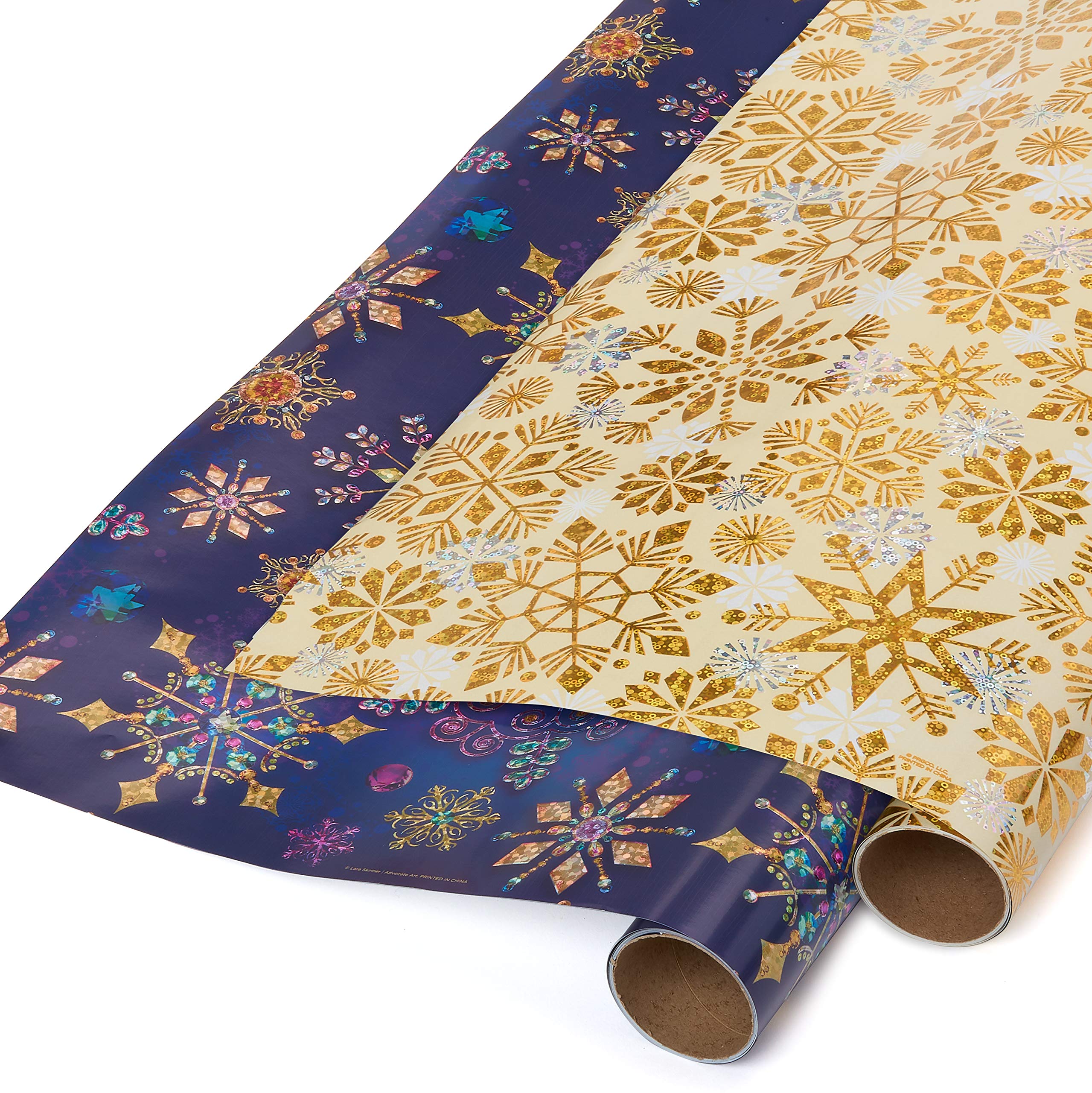 Papyrus Wrapping Paper Rolls for Christmas, Hanukkah, and All Holidays Jewel Tone, Holographic Snowflakes (2 Rolls, 40 sq. ft.)