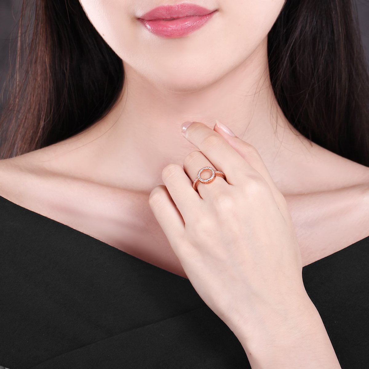 Presentski Halo Ring 925 Sterling Silver Rose Gold Plated with Cubic Zirconia Birthday Gift for Women