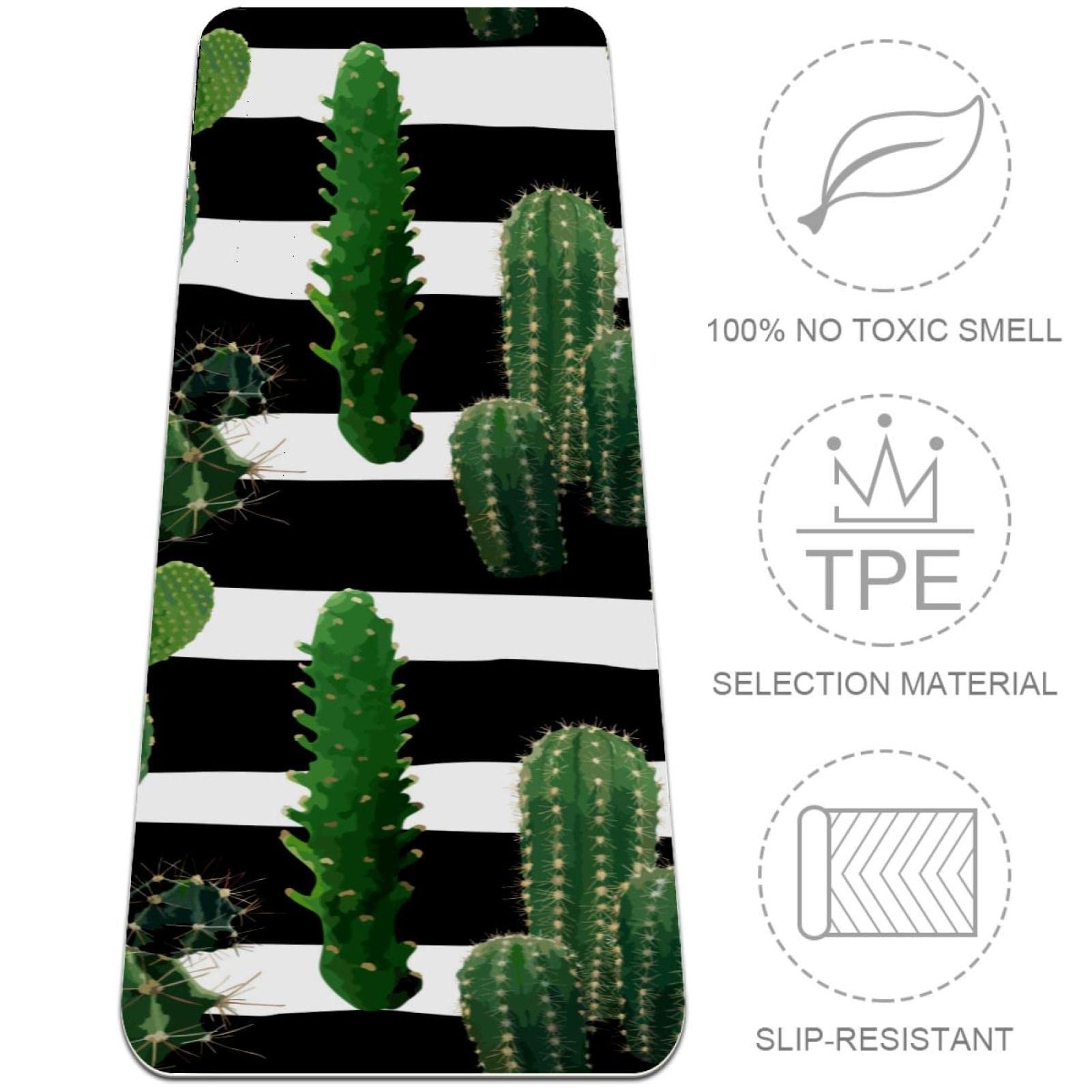 Yoga Mat, Yoga Mats for Home Workout, Workout Mat, Exercise Mats, Pilates Mat, green plant black stripe pattern
