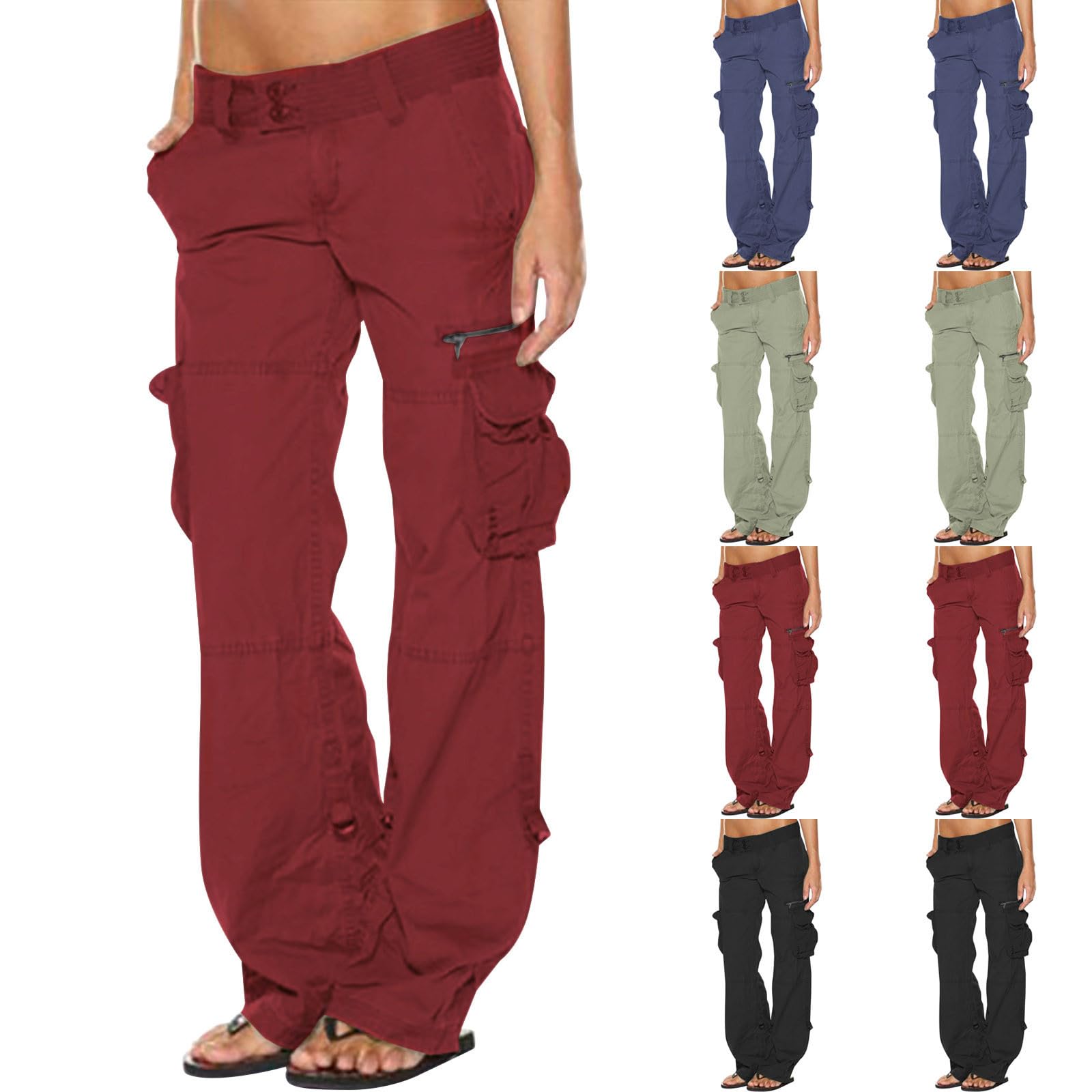 SMIDOW Plus Size Cargo Pants for Women Low Waist Relaxed Fit Straight Wide Leg Y2K Pants Casual Combat Military Trousers