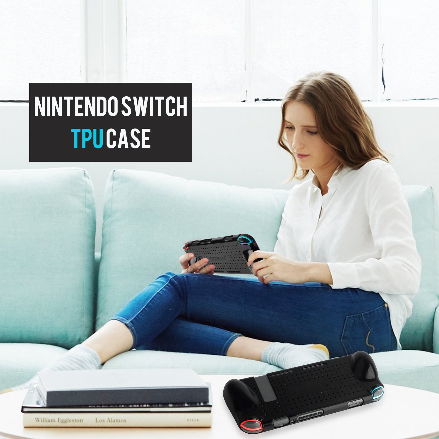 Protective Case for Nintendo Switch 2018,Grip Cover Case with Shock-Absorption and Anti-Scratch Design Soft & Comfortable TPU Case for Nintendo Switch Console (Black)