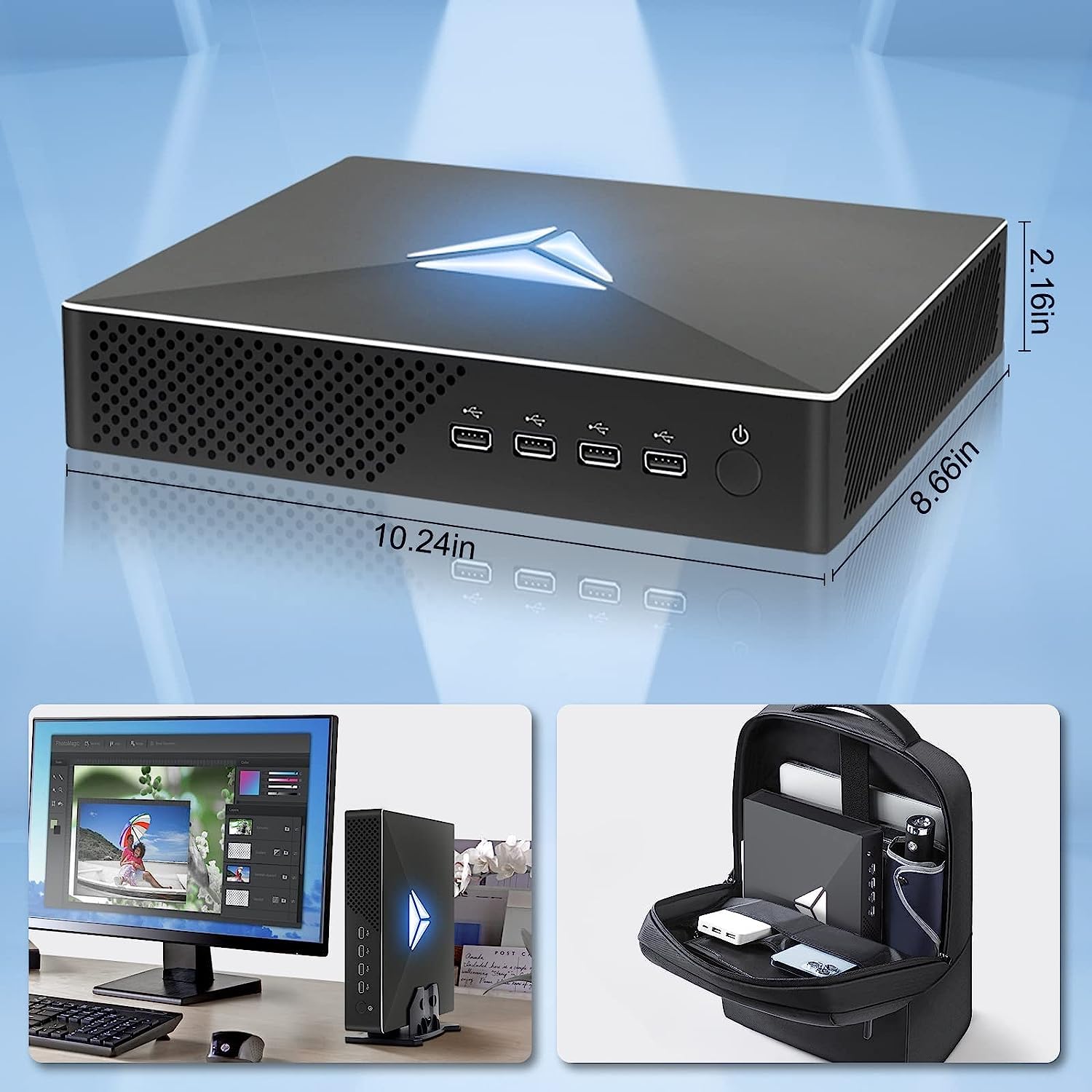 Thdeukoty Mini Desktop PC i9-9900KF Windows 11 Pro, Gaming Computer GeForce RTX3050 8G, 32G DDR4 RAM 128G NVME SSD 1T HDD, 8K, HDMI*2, DP*2 Four Display, WiFi6 Bluetooth 5.1 for Gaming/Design