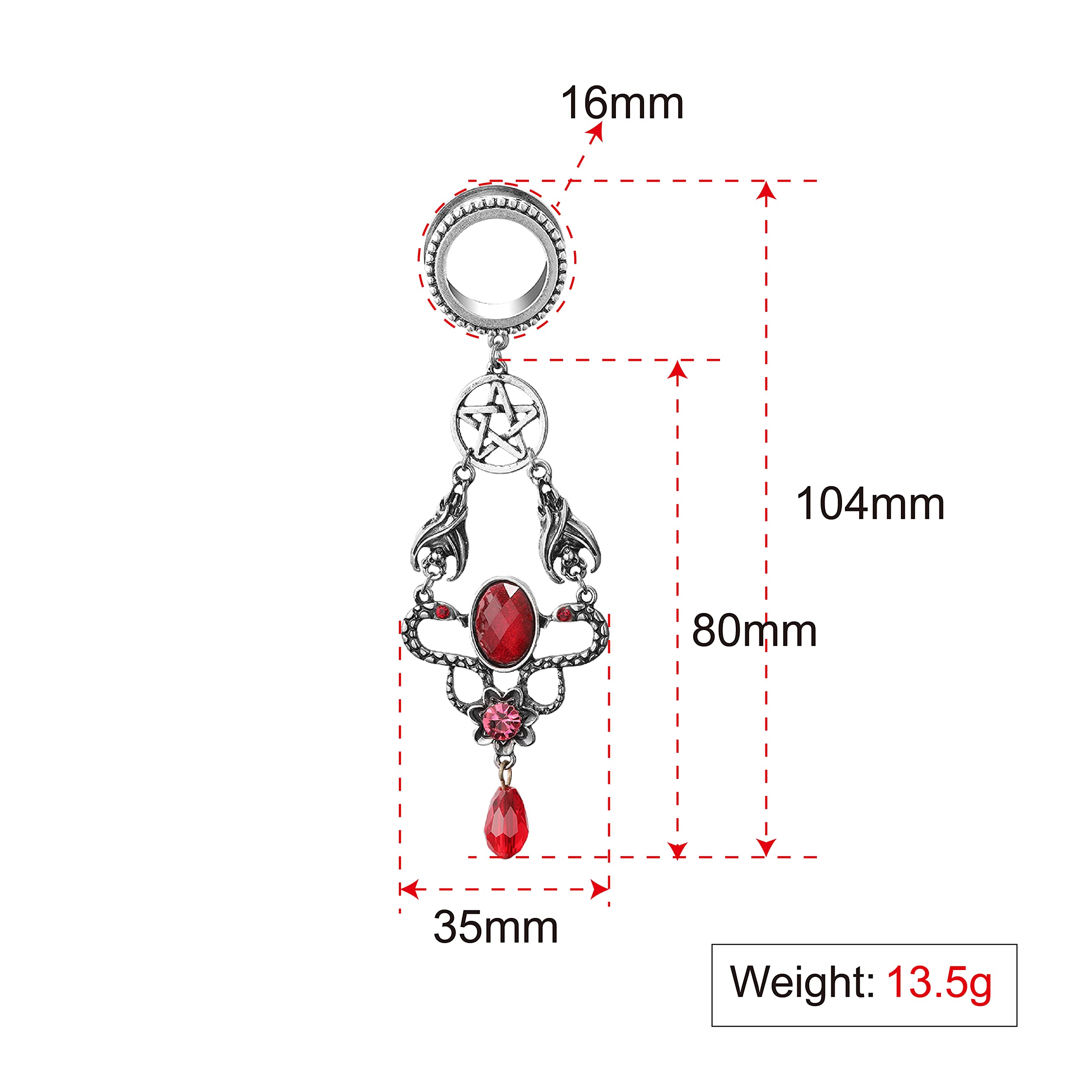 TBOSEN 6PCS Set Stainless Steel Retro Large Dangle Bridal Ear Gauges Tunnels Plug Stretching Tapers Screw Fit Tunnels 2g-1" in 6mm-25mm(00g)