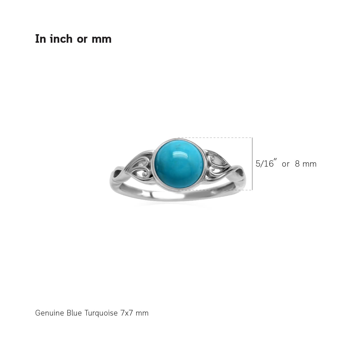 Silvershake 7mm Genuine Arizona American Turquoise 925 Sterling Silver Victorian Style Solitaire Ring Jewelry for Women Size 7