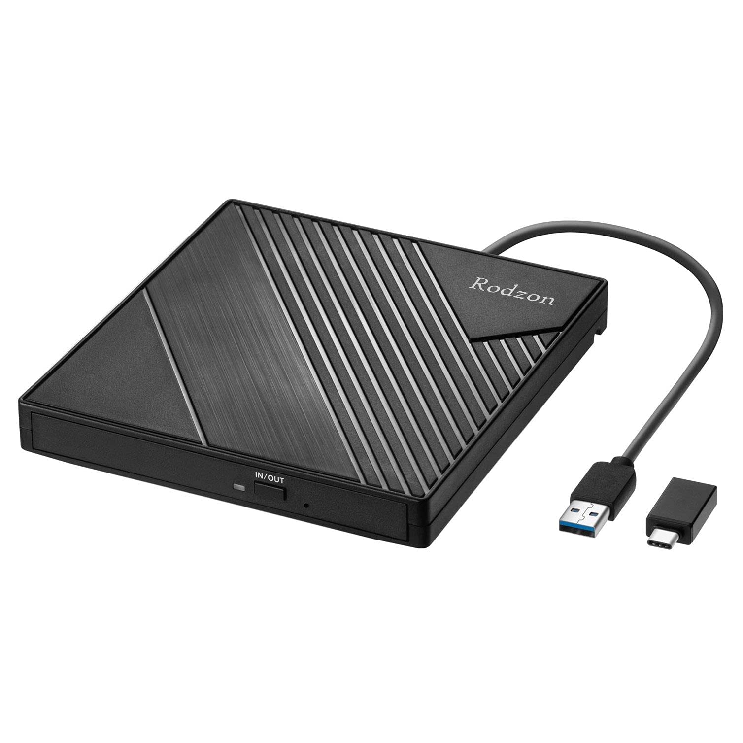 Rodzon External CD Drive Type C USB 3.0 Portable CD DVD +/-RW Drive Slim DVD/CD ROM Rewriter Burner Writer Compatible with Laptop Desktop PC Windows Linux OS Apple Mac, Type C
