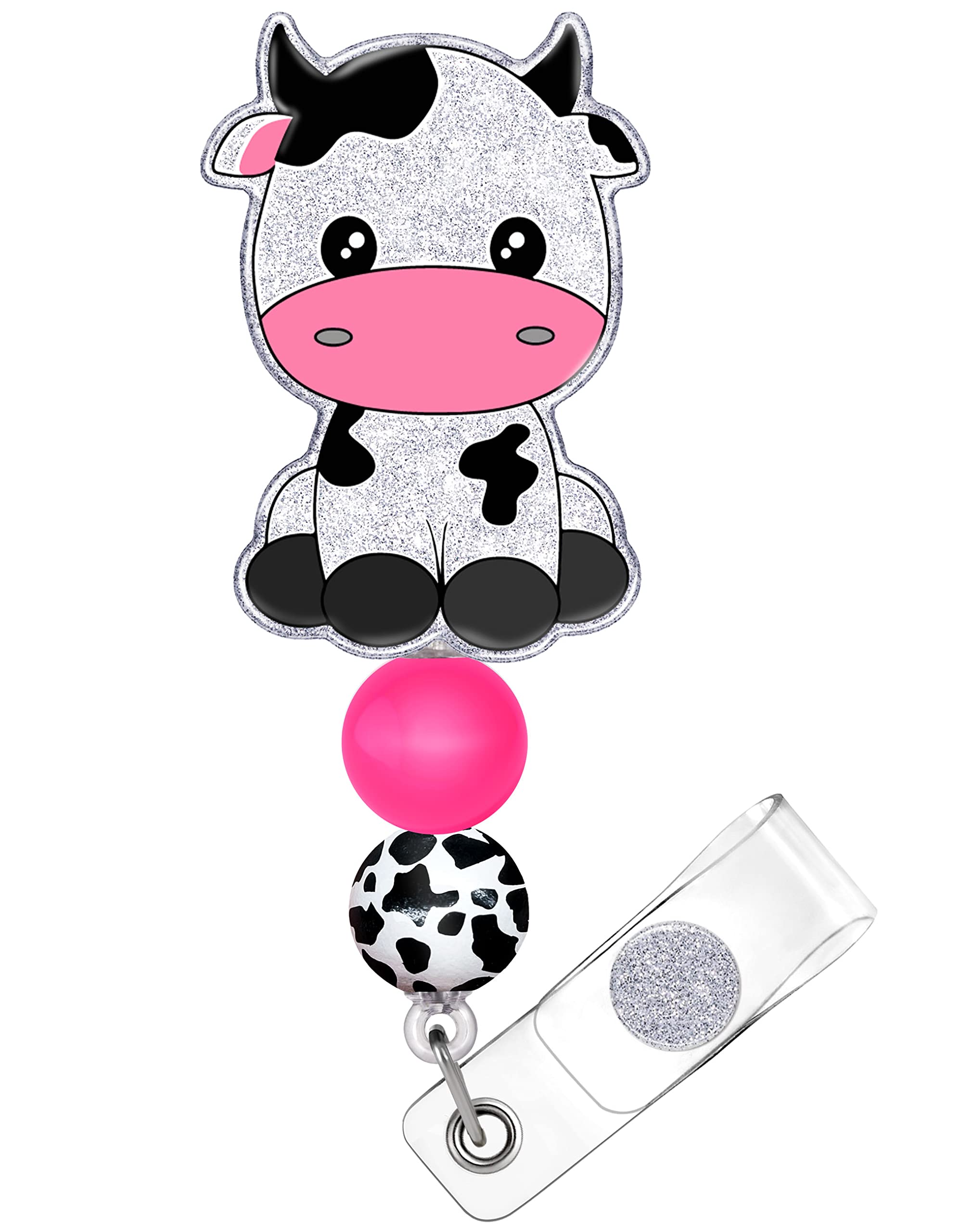 Plifal Badge Reel Holder Retractable with ID Clip for Nurse Nursing Name Tag Card Cute Funny Cow Accessories with Alligator Clip Medical Assistant Office Student Work Hospital Women