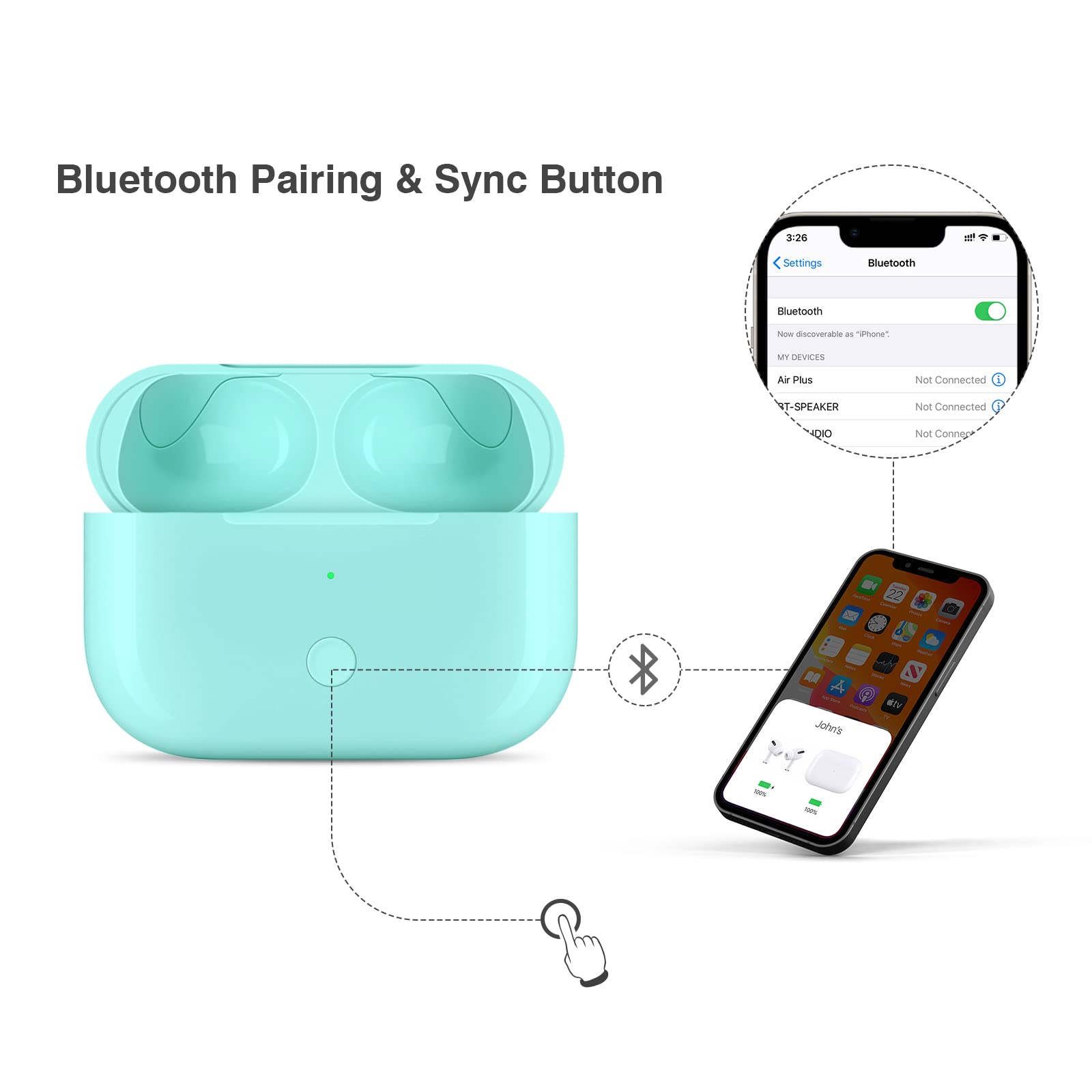Upgraded Wireless Charging Case Compatible for Air Pod Pro, Replacement Wireless Charger Case Compatible with Pro, with Bluetooth Pairing Sync Button (Green)