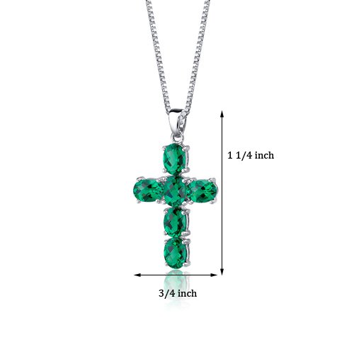 PEORA Simulated Emerald Cross Pendant Necklace for Women 925 Sterling Silver, 4.50 Carats total Oval Shape, with 18 inch Chain