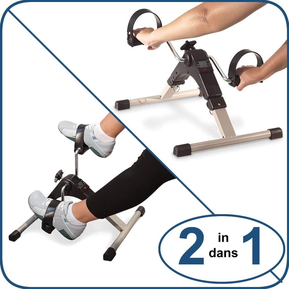 ProActive Portable Folding Digital Pedal Exerciser with LCD Screen Display, Adjustable Resistance Under Desk Mini Bike, Compact Arm & Leg Peddler Machine Tracks Calories Burned, Time and Reps, Gray