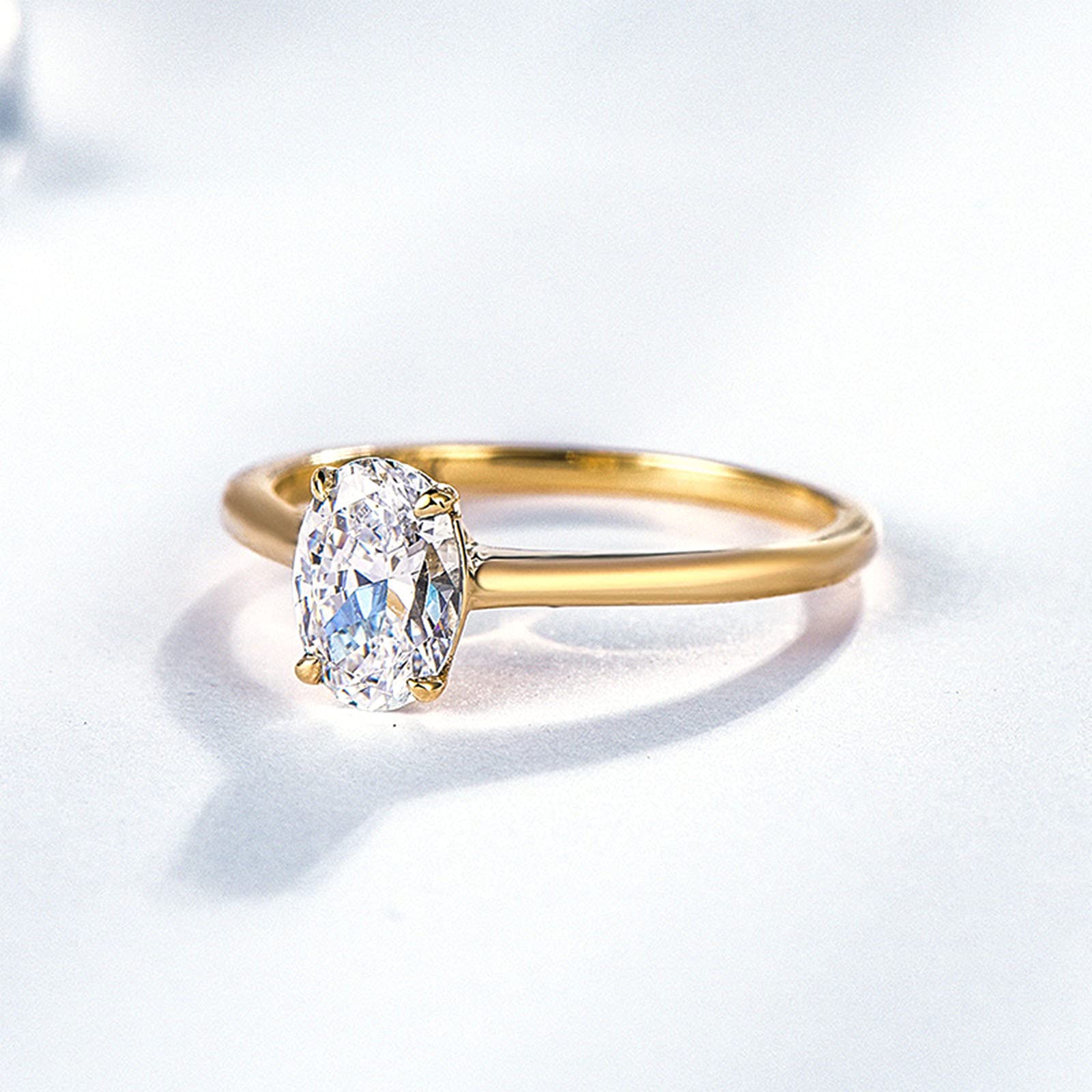 WSX 10k Yellow Gold Oval Moissanite Engagement Ring for Women Solitaire Unique Wedding Promise Rings Size 7
