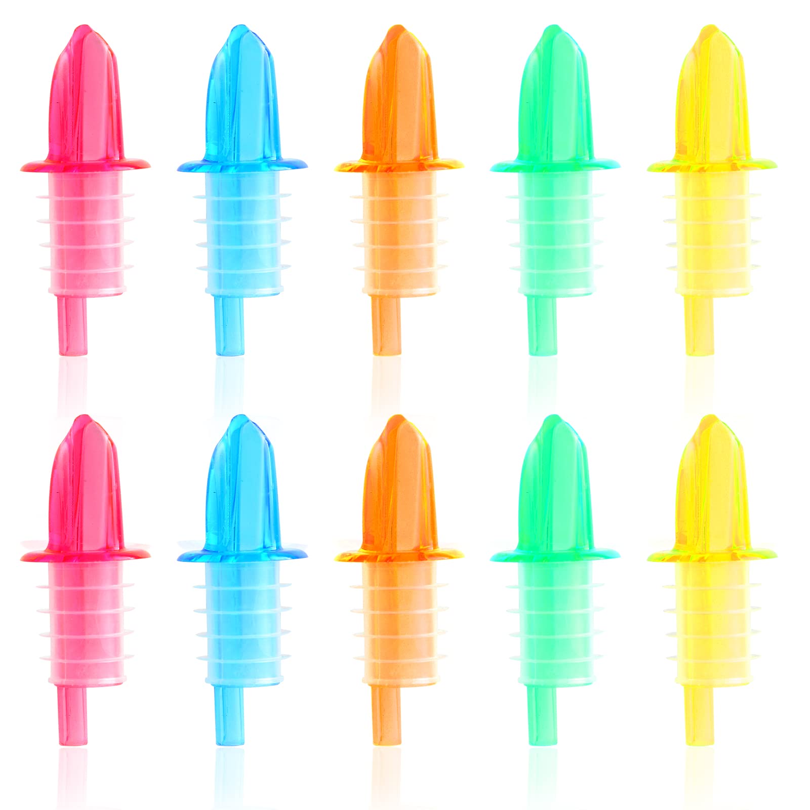 WANGDEFA 10 Pcs Neon Liquor Pour Spouts Automatic Measured Bottle Pourer Tapered Pourer for Kitchen Home Bar Tools
