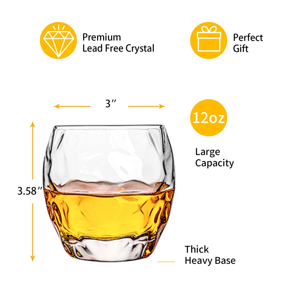 Verolux Iridescent Whiskey Glasses - Scotch, Bourbon, Liquor and Cocktail Drinks - Rainbow-colored, Premium Crystal Glasses, Thick Heavy Base - Set of 4, 12 oz