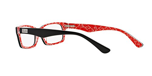 Ray-Ban RX5206 Rectangular Prescription Eyeglass Frames, Black On Texture Red/Demo Lens, 52 mm