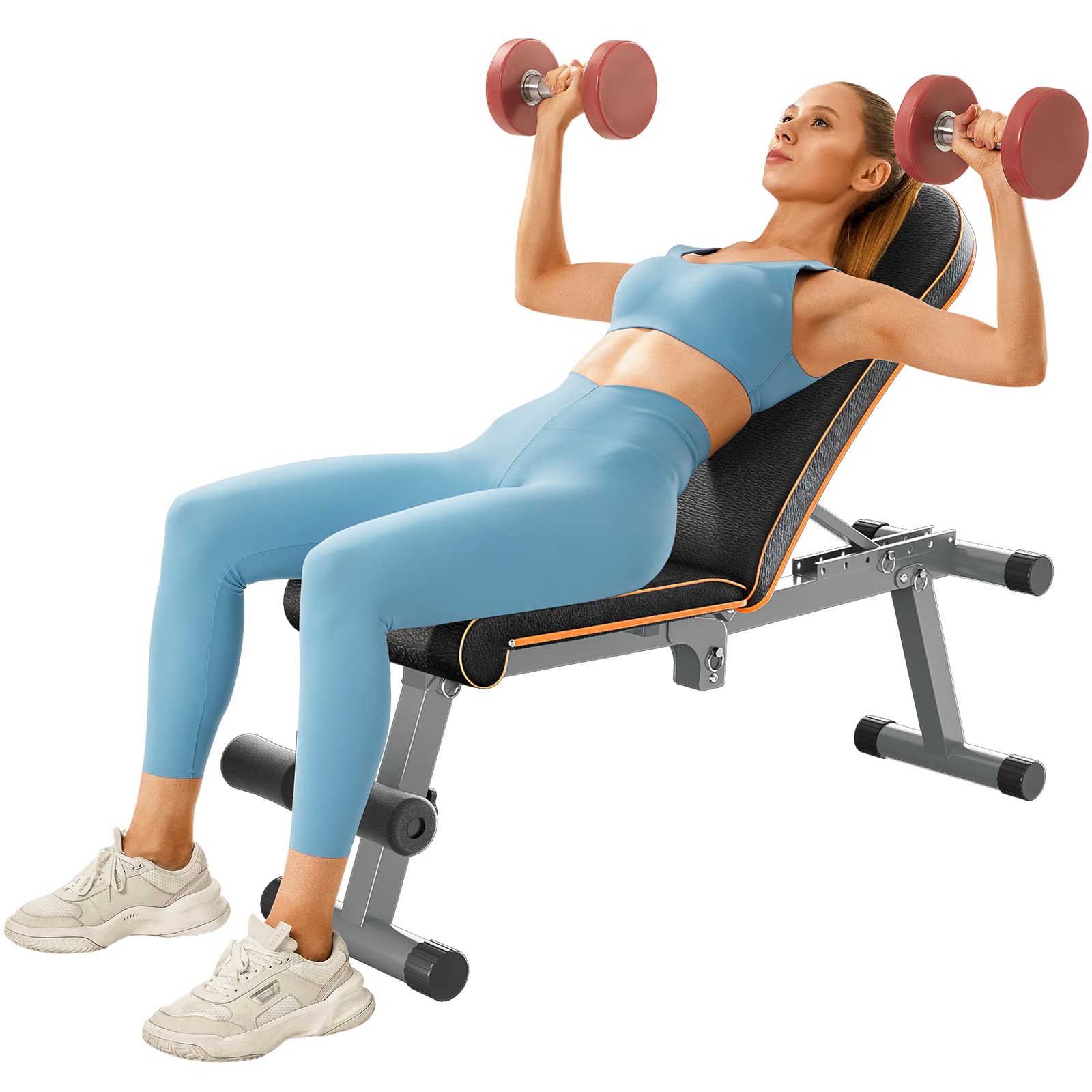 PERLECARE Weight Bench Adjustable, Sit Up Bench for Ab Bench Exercises, MultiFunctional Flat Incline Decline Bench with 7 Adjustable Height Settings, Robust Weightlifting Bench Holds Weight up to