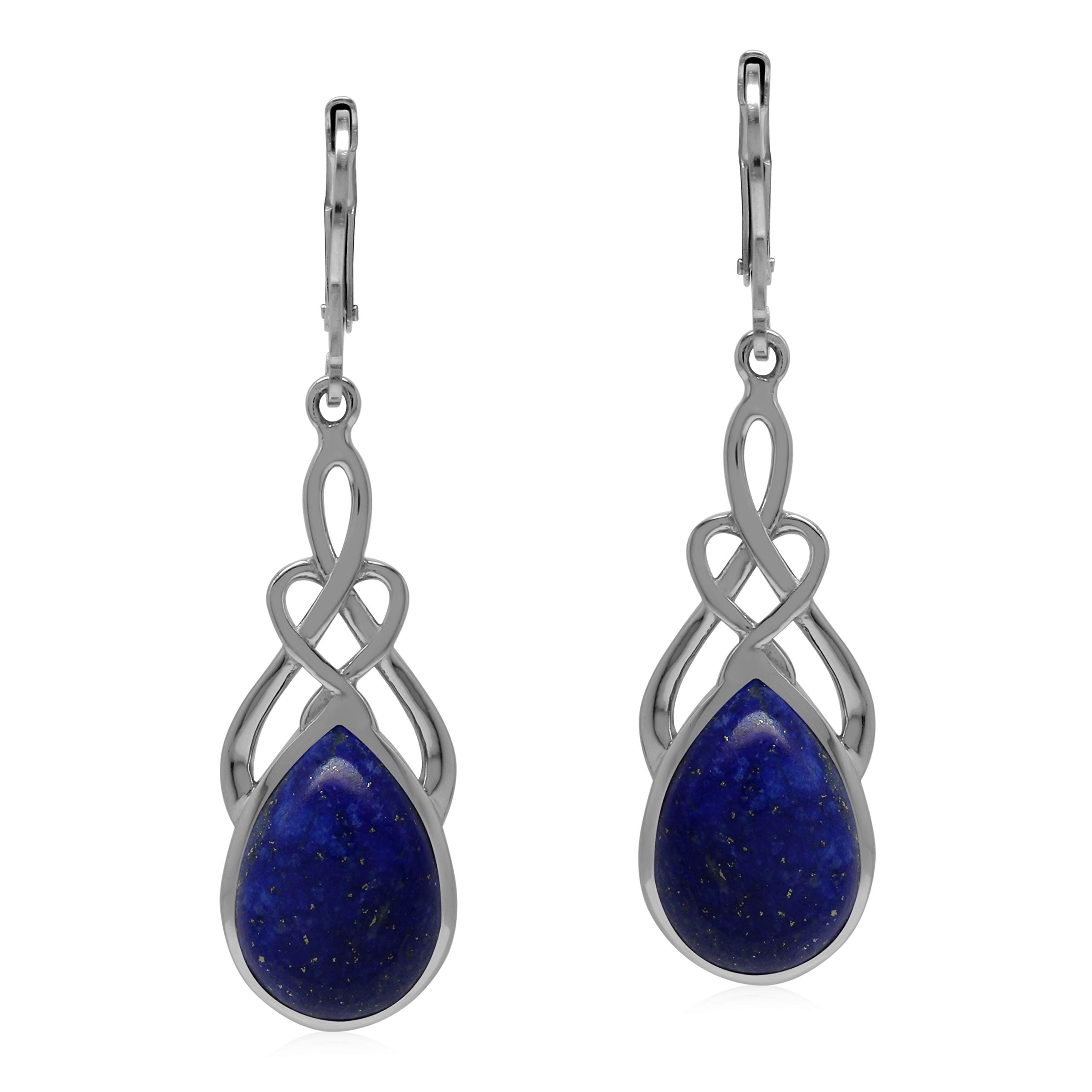 Silvershake Natural 14x10 mm Blue Lapis Lazuli 925 Sterling Silver Celtic Knot Leverback Earrings