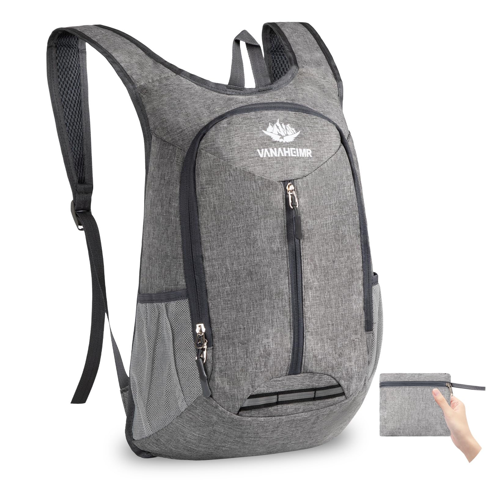 Prpeko Hiking Backpack Small Lightweight Hiking Daypack 15L for Men Women, Waterproof Outdoor Sport Travel Foldable Day Pack for Camping Climbing Skiing (Light Grey)