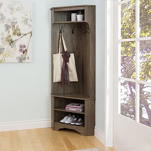 Prepac Gray Corner Hall Tree: Multifunctional Corner Clothes Rack with Corner Shoe Shelf - Elegant & Space-Saving Corner Solution for Your Home
