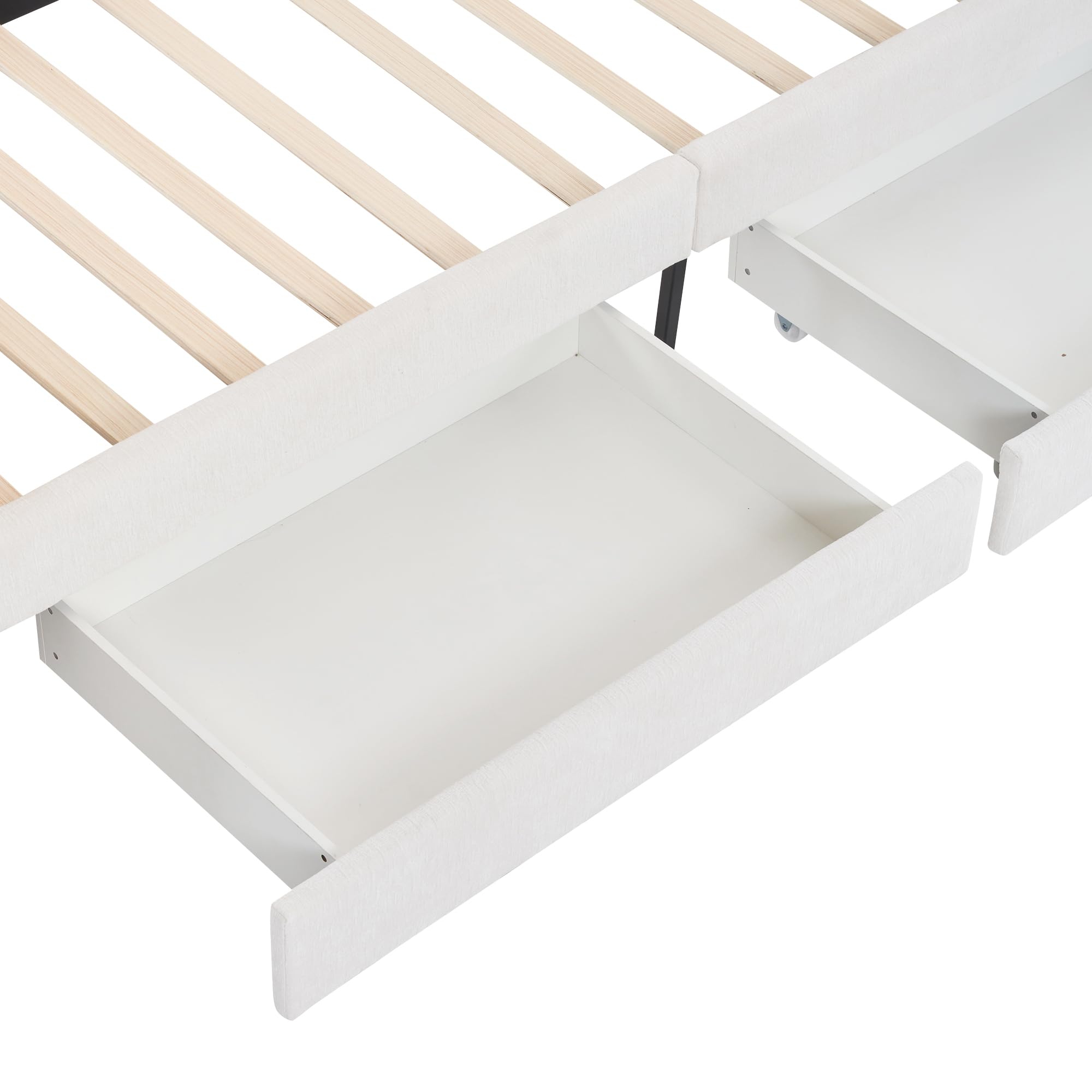 PRNDOLE Twin Size Upholstered Platform Bed Frame with 2 Drawers and Cartoon Ears Shaped Headboard for Kids,White