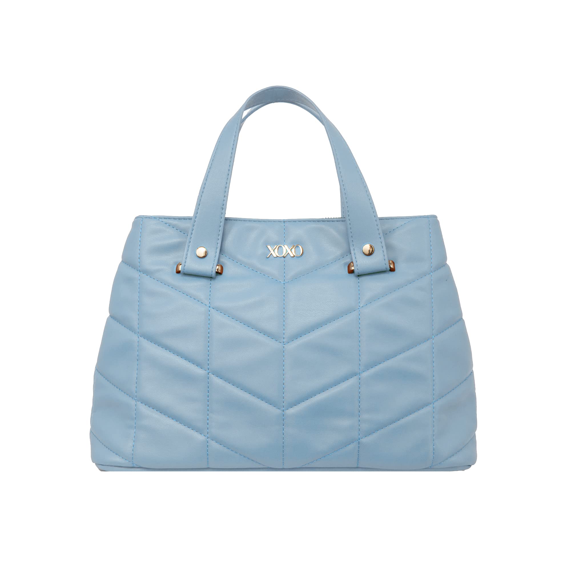 XOXO Women’s Blue Chevron Vegan Leather Quilted Pattern Satchel Bag With Adjustable Strap