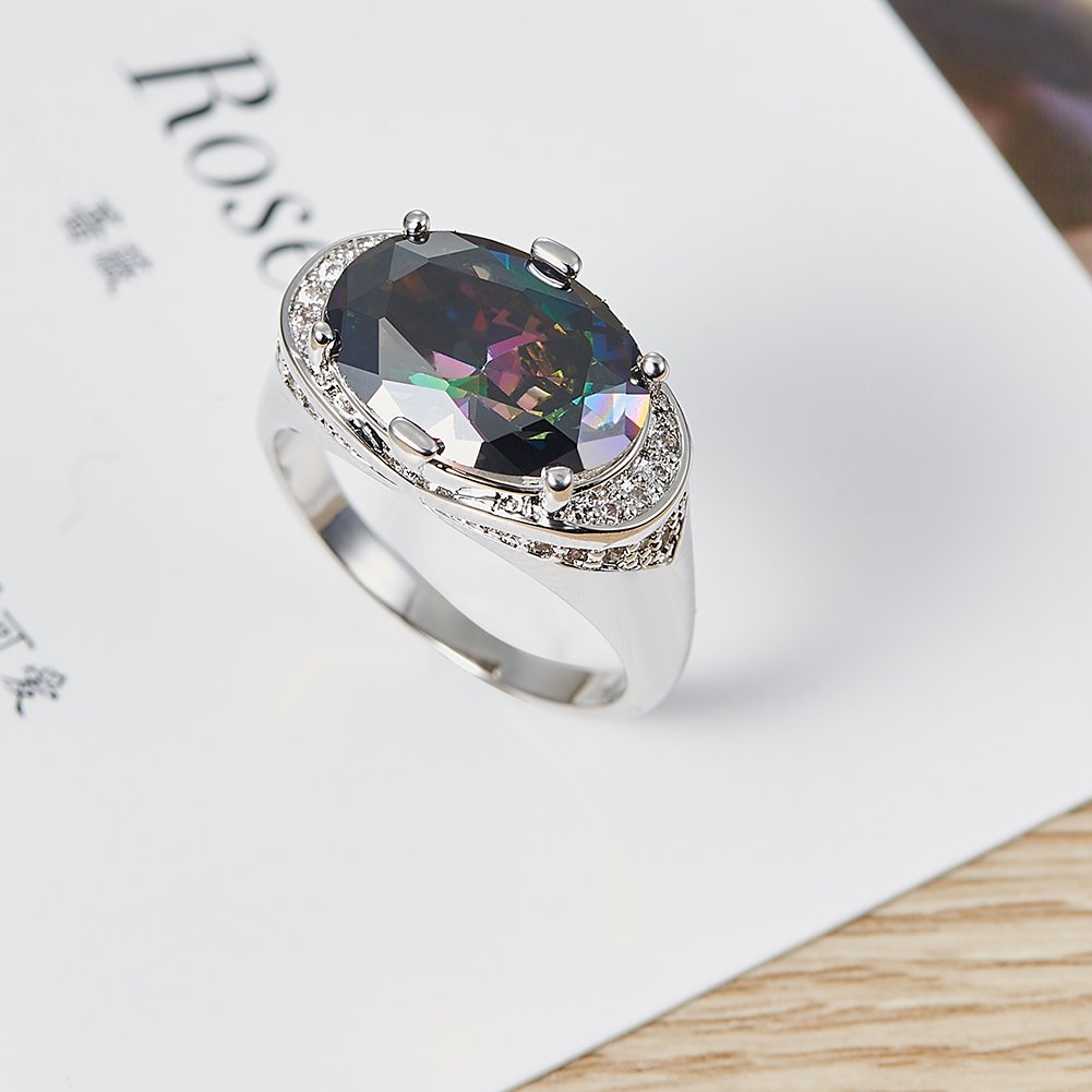 Psiroy 925 Sterling Silver Plated Simulated Rainbow Topaz Knuckle Ring Band Size 9