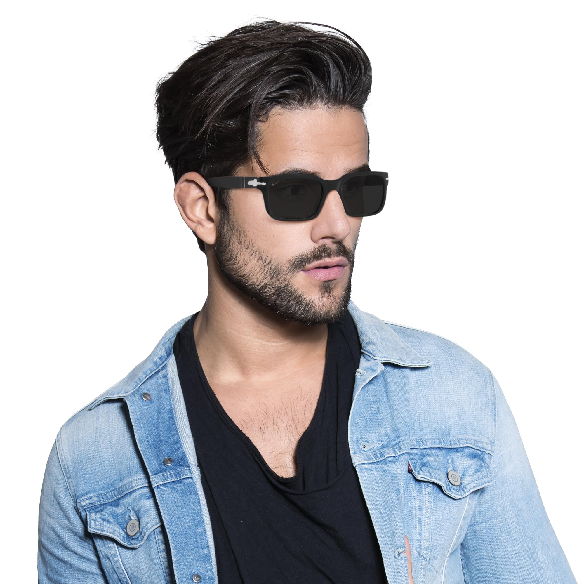 Persol PO3272S Rectangular Sunglasses, Black/Dark Grey Polarized, 53 mm