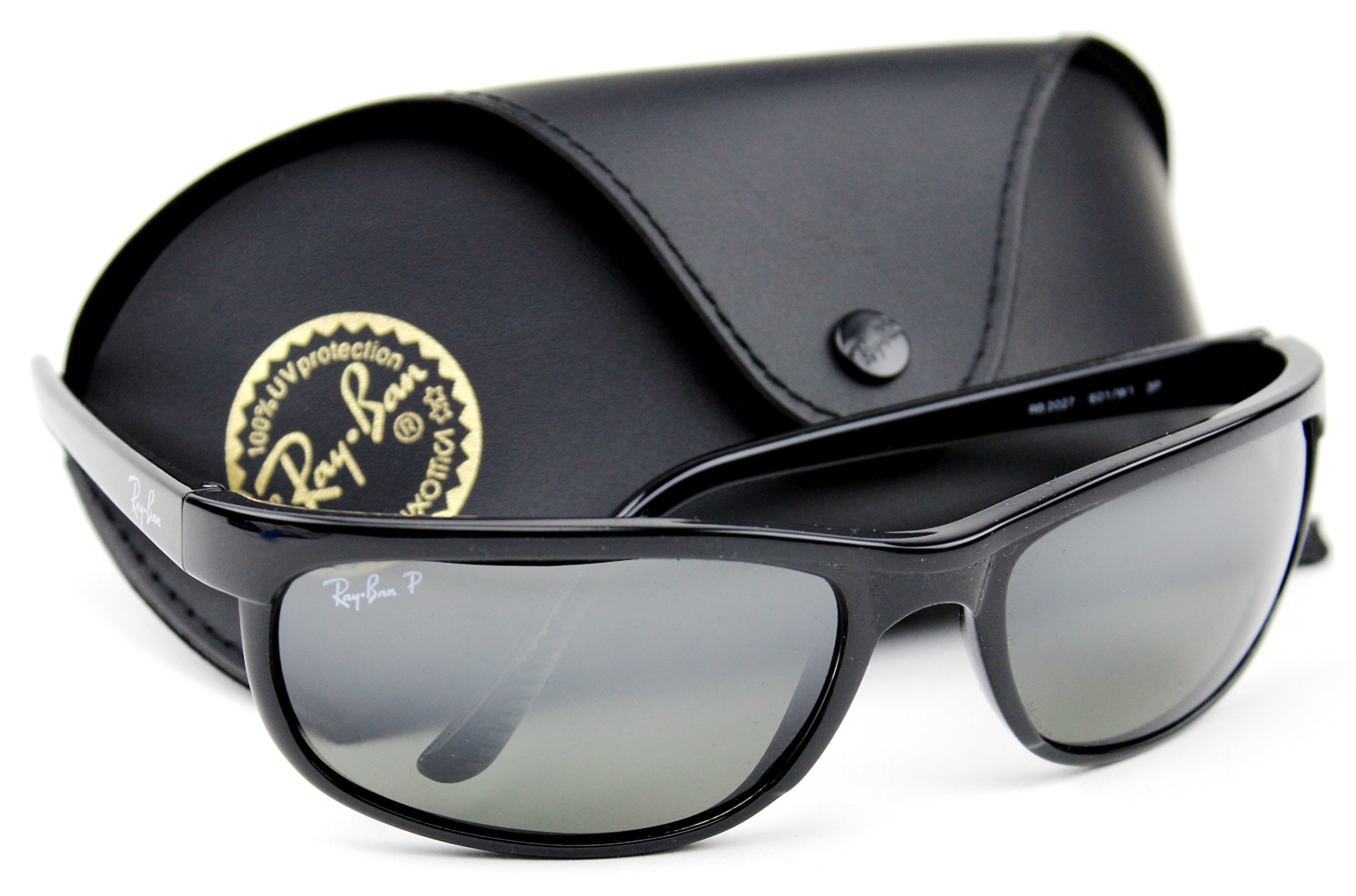 Ray-Ban RB2027 601/W1 PREDATOR 2 Sunglasses Black /Crystal Polarized Mirror Grey Lens., 62