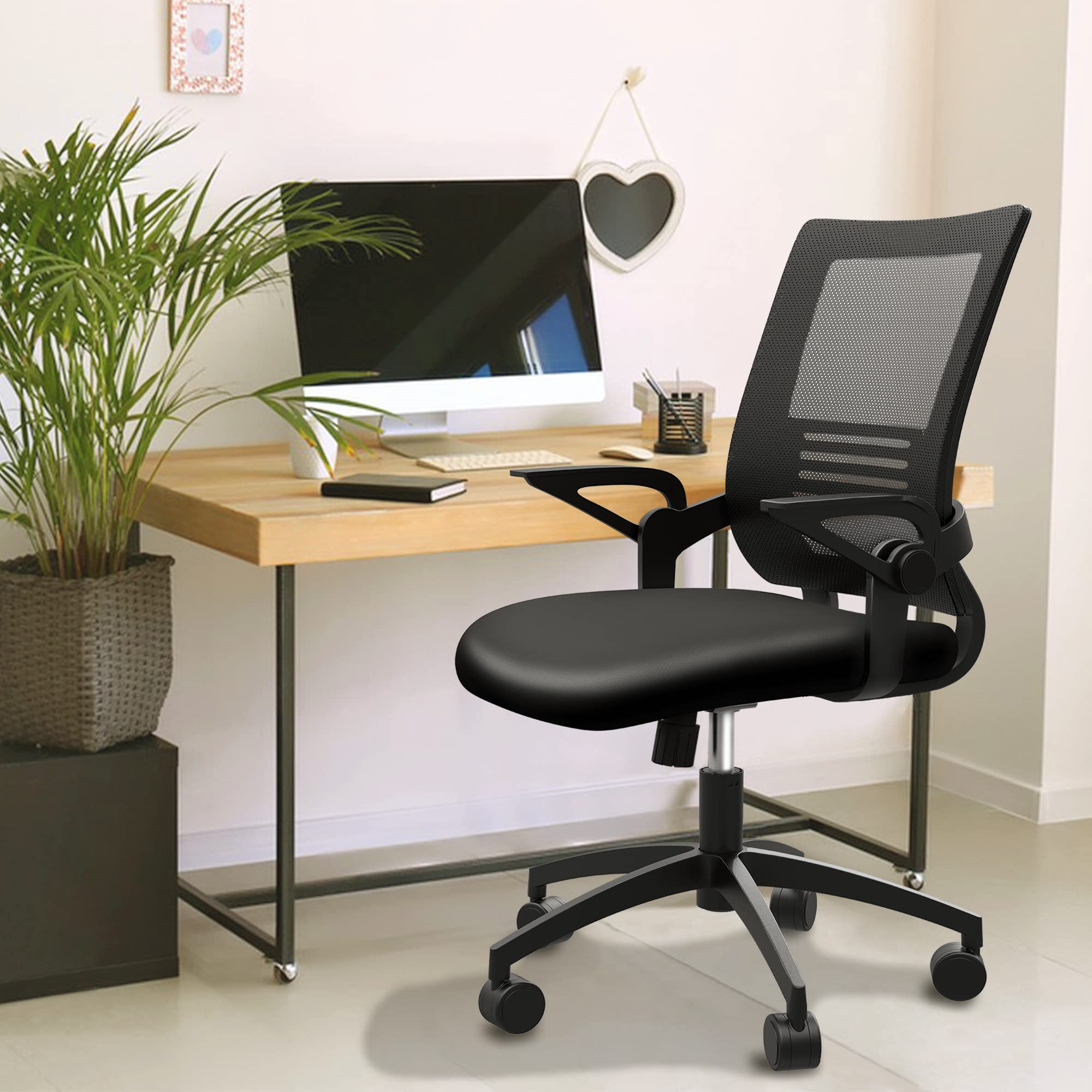Office Chair, Ergonomic Desk Chair,Mesh Mid Back Height Computer Chair with Adjustable Height and Flip-up Armrests,Backrest with Breathable Mesh