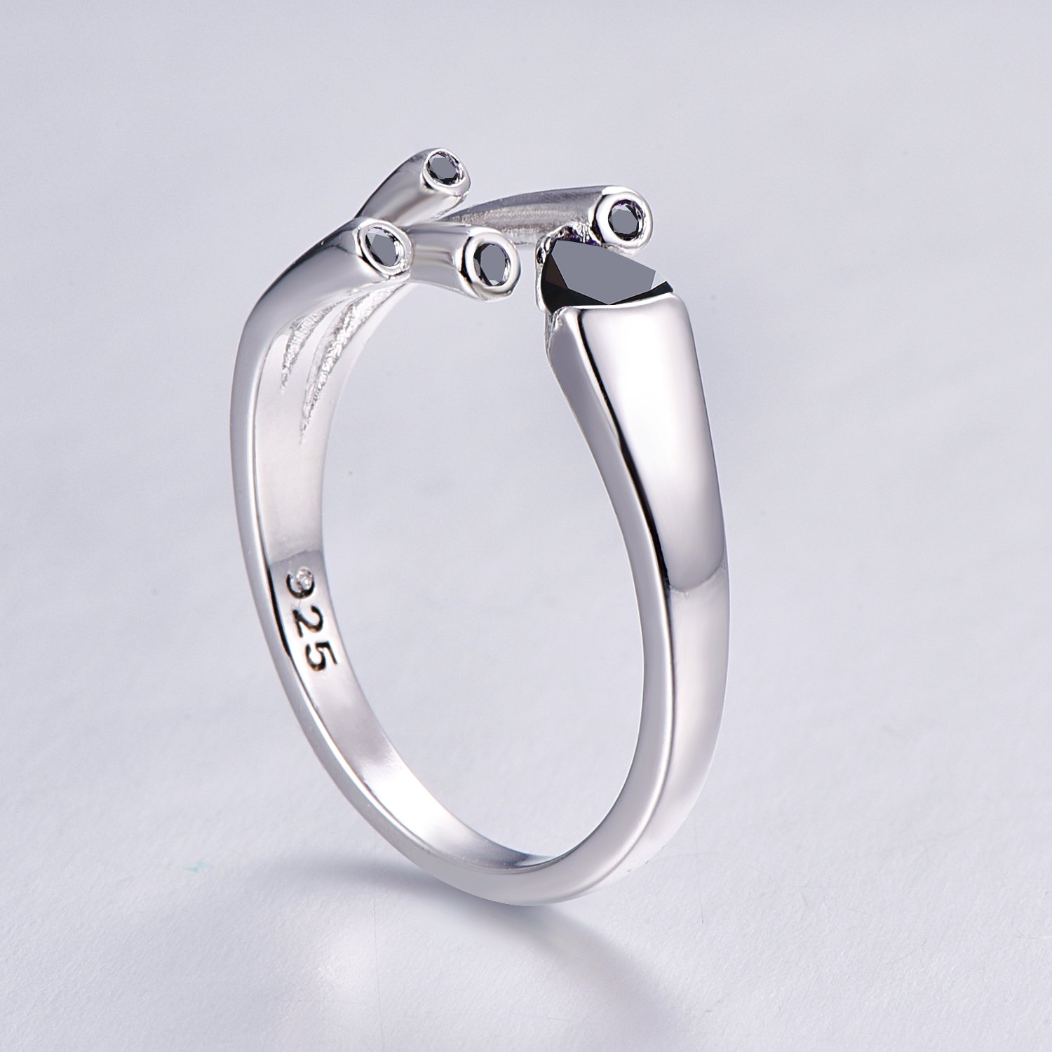 Psiroy 925 Sterling Silver Plated Simulated Black Spinel Trillion Cut Contemporary Branch Ring for Women Size 7