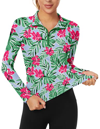 Women's Golf Shirt Long Sleeve 1/4 Zip Pullover Tennis Shirts Running Hiking Outdoor Tops (Print C, XXL)