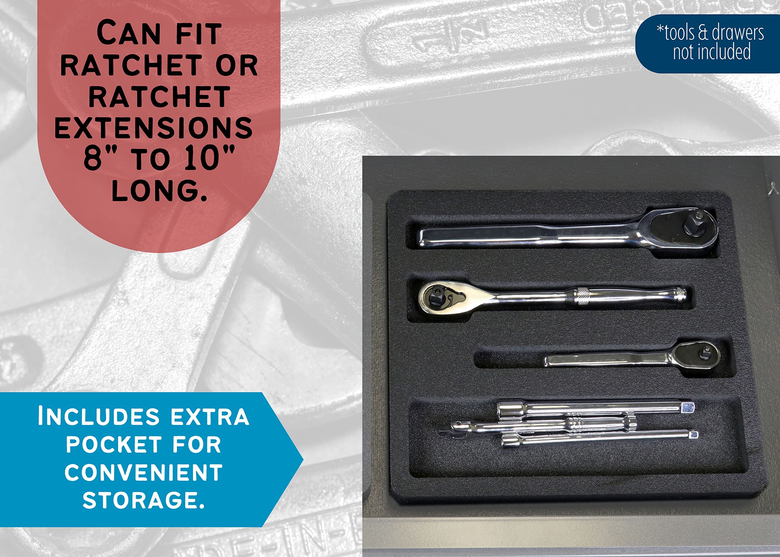 Polar Whale Tool Drawer Organizer Ratchet Socket Wrench Holder Insert Black Durable Foam Tray Holds 3 Ratchets or Extensions Up to 10 Inches Long Fits Craftsman Husky Kobalt Milwaukee Many More