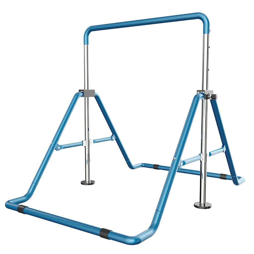 TFCFL Kids Gymnastic Horizontal Bar, Blue/Pink Gymnastics Horizontal Bars Adjustable Folding Gymnastics Garden Bar Home Sports Training Equipment Height Adjustable (Blue)