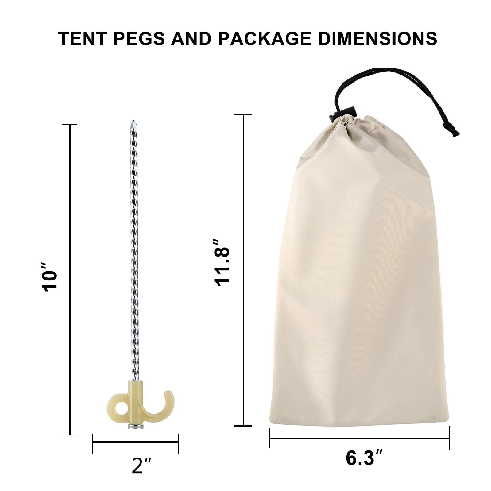 Tent Pegs 8pc-Pack, Luminous Head + Extra Canvas Carry Bag 10-in Multipurpose Heavy Duty Steel Tent Pile Tarp Pile Outdoor Camping Accessories (8)