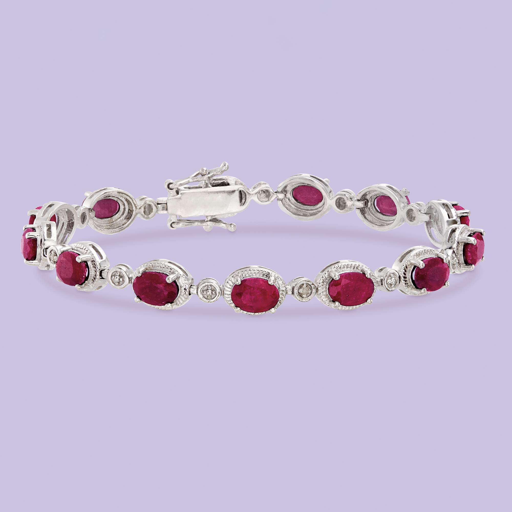 Ross-Simons 9.10 ct. t.w. Ruby Bracelet With Diamond Accents in Sterling Silver. 7.25 inches