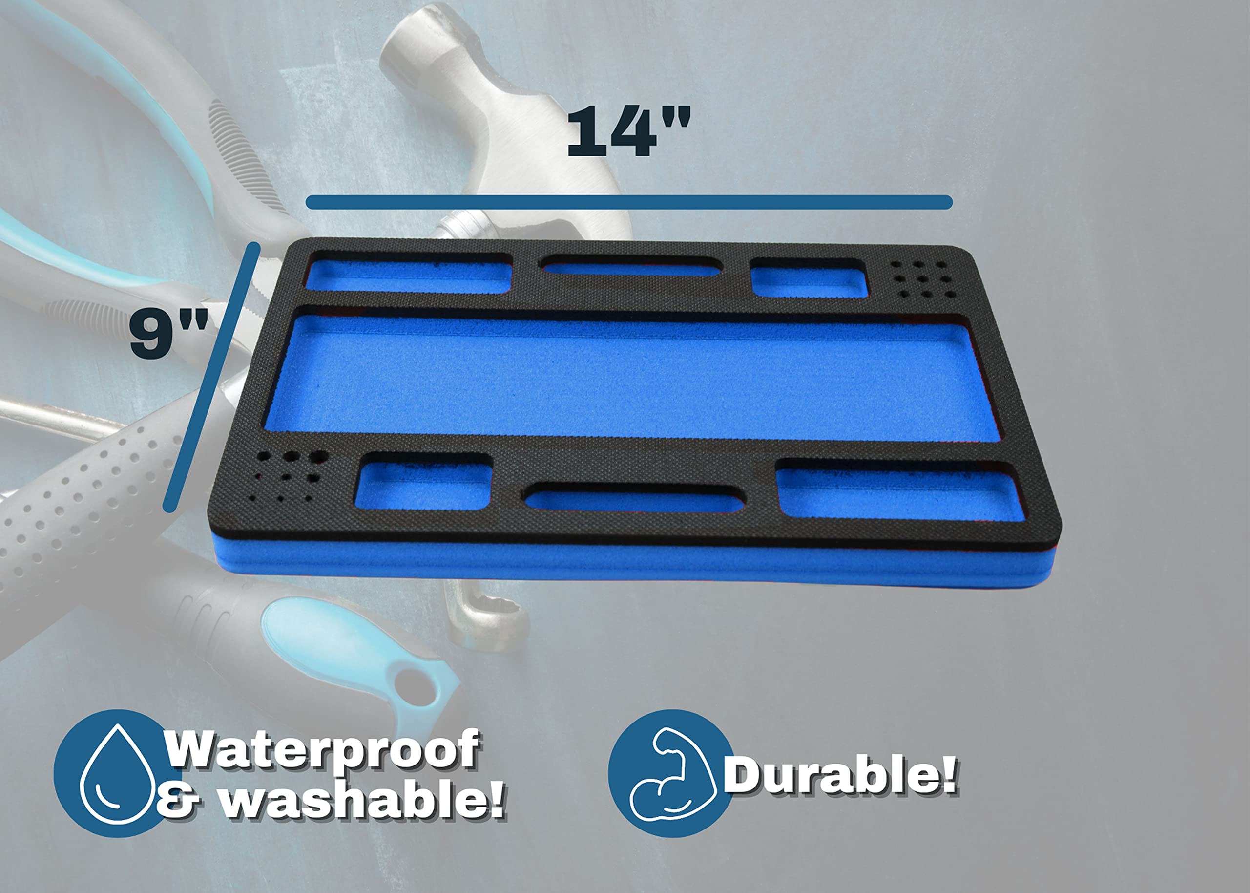 Polar Whale Tool Work Tray Organizer Blue and Black Durable Foam Non-Slip Anti-Rattle Bin Holder Drawer Insert with Handles 5 Pockets with Bit Holes Portable Home Work Garage 14 x 9 Inches