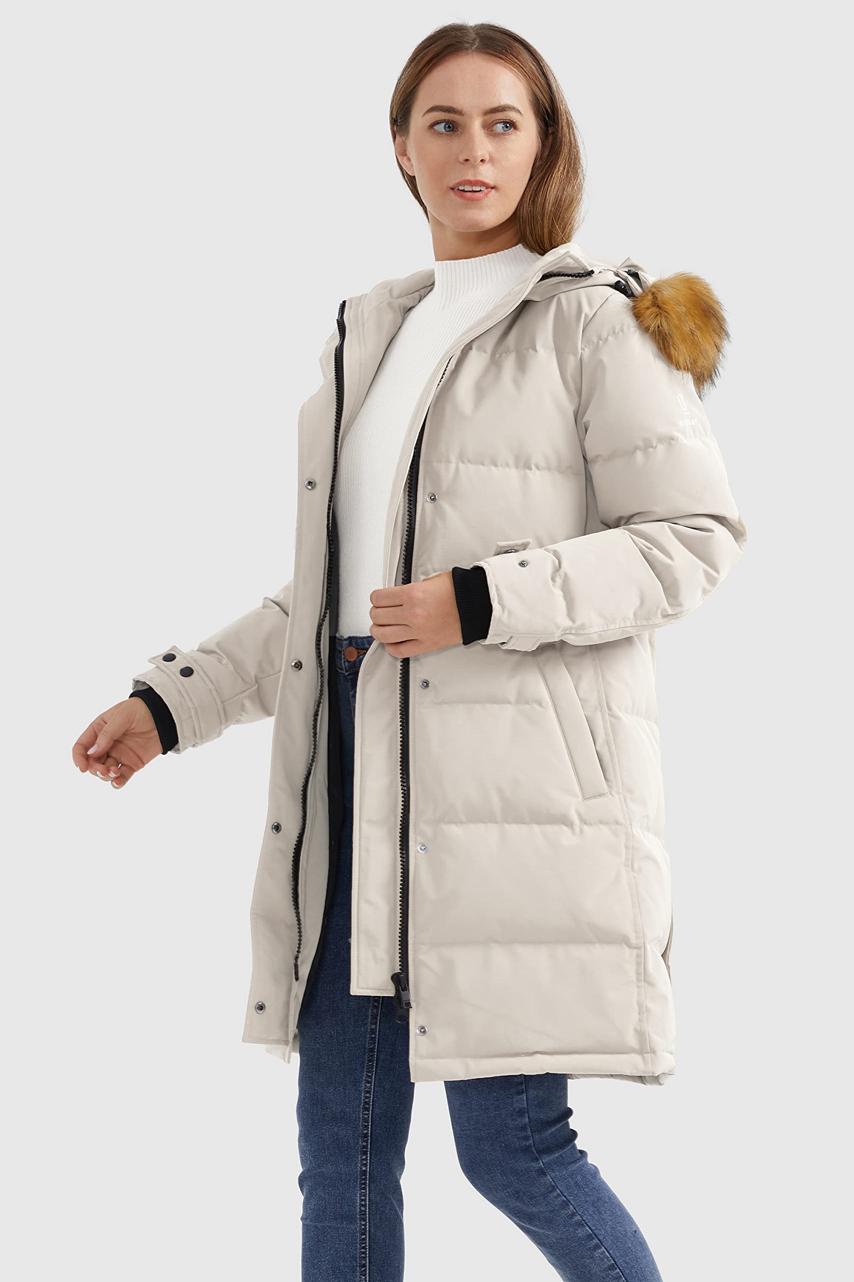 Orolay Women's Thickened Down Coat with Adjustable Hood Warm Winter Jacket Beige