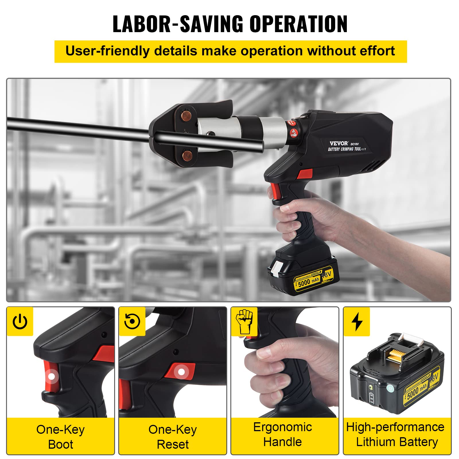 VEVOR Propress Kit 18V Tools Propress with 1/2" 3/4" 1"1-1/4" 1-1/2" 2" Clamping Jaws Propress Tool 360-Degree Rotation Propress Machine for Copper OLED Battery Copper Press Tool for Pipe System