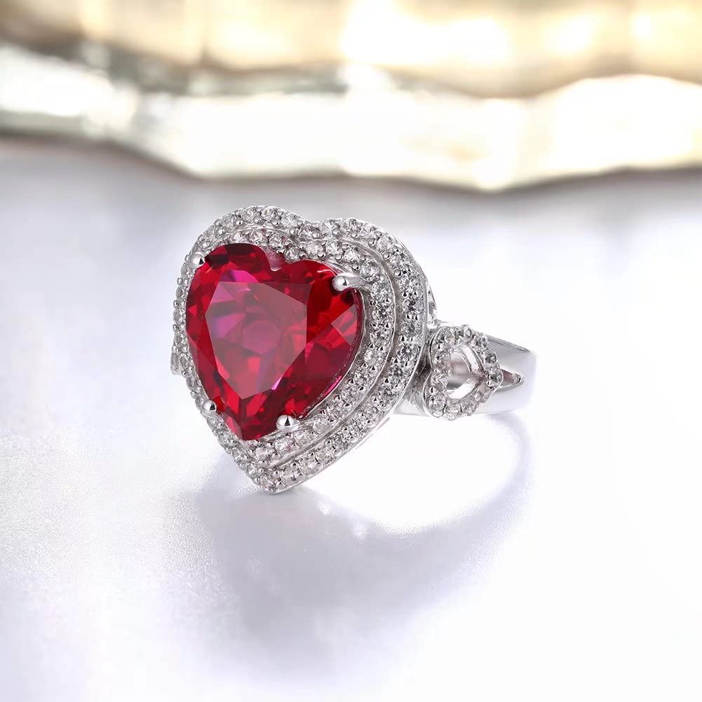 supermodel Created Ruby Created White Sapphire Heart Gemstone Rings 925 Sterling Silver Handmade Gem Ring Mother Gift for Women Size 8
