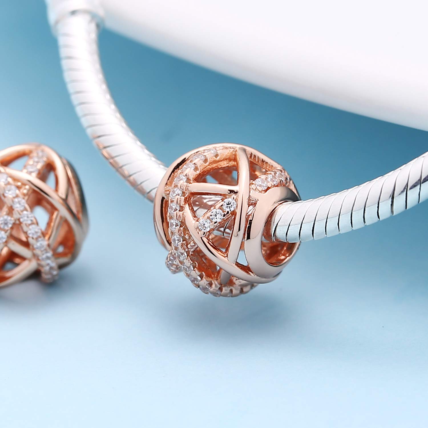 Rose Gold Galaxy Charm Authentic 925 Sterling Silver Openwork Charms with Clear CZ for Pandora European Bracelet