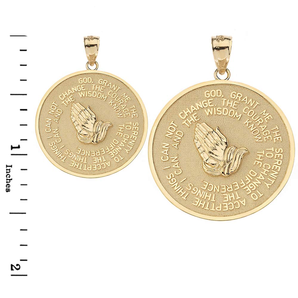 Solid 10k Yellow Gold Serenity Prayer with Praying Hands and Lord's Prayer Medal Pendant Necklace (1.18"), 18"